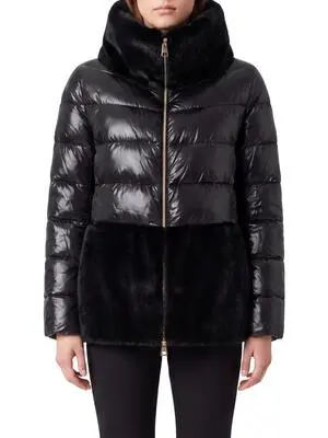 Herno Short Ultralight Nylon Down Jacket With Faux Fur Details - Black