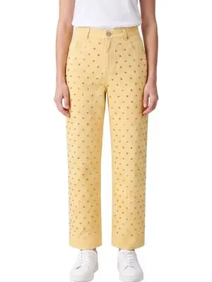 Pinko Rhinestone Embellished Straight-leg Cotton Trousers - Yellow