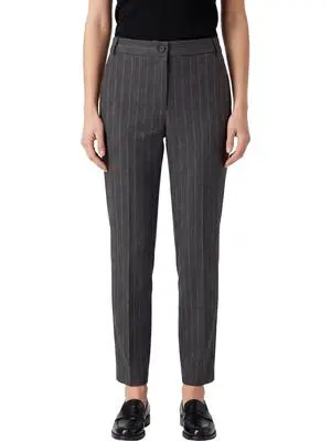 Pinko Pinstriped Slim Fit Wool Blend Chino Trousers - Grey
