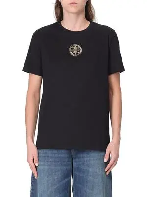 Elisabetta Franchi Cotton T-shirt With Metallic Logo - Black