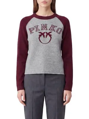 Pinko Slim Fit Wool And Cashmere Crewneck Jumper With Love Birds Logo - Grey