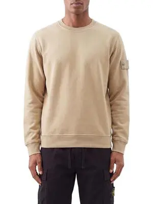 Stone Island Cotton Jersey Crewneck Sweatshirt With Compass Logo Patch Beige