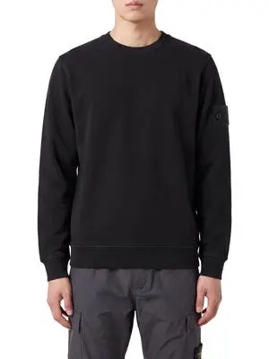 Stone Island Cotton Jersey Crewneck Sweatshirt With Compass Logo Patch - Black