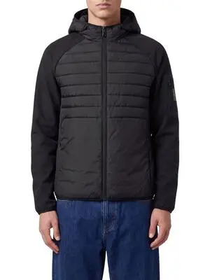 BOSS Short Water-repellent Padded Jacket With Hood And Logo Patch - Black