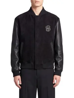 BOSS Boss Faux Leather Varsity Bomber Jacket With Tone-on-Tone Logo