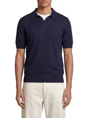 BOSS Virgin Wool Knit Polo Shirt With V-neck And Short Sleeves - Blue