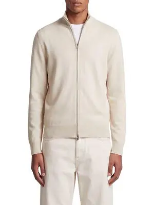 BOSS Slim Fit Virgin Wool Zip-up Turtleneck Cardigan - White