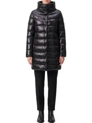 Herno Dora Long Ultralight Nylon Puffer Coat With High Neck - Black