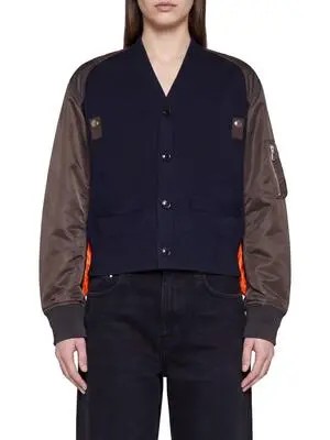SACAI Sacai Bi-Color Cotton And Nylon Zip Pocket Cardigan