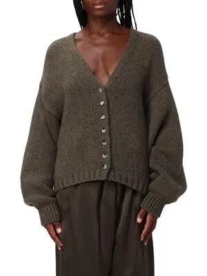 Khaite Khaite Pure Cashmere Deep V-Neck Cardigan Green