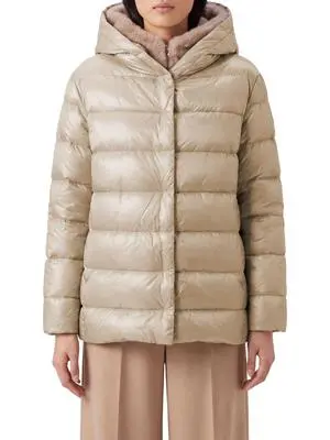 Herno Water-repellent Nylon Down Jacket With Shearling Hood - White