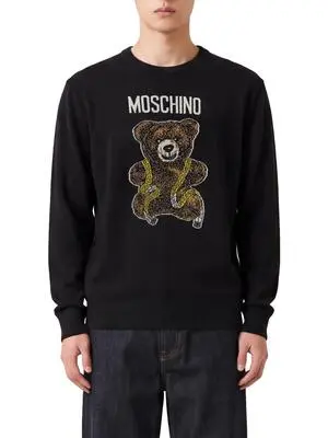 Moschino Virgin Wool Crew-neck Jumper With Teddy Bear Print - Black