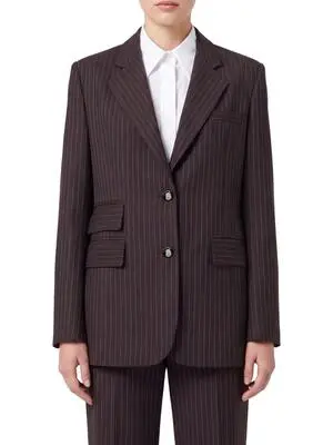 Elisabetta Franchi Single-breasted Wool Blend Pinstripe Blazer - Brown