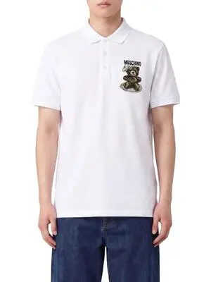 Moschino Short-sleeved Cotton Polo With Teddy Bear Print - White