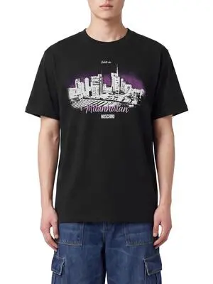 Moschino Short-sleeved Cotton T-shirt With Graphic Print - Black