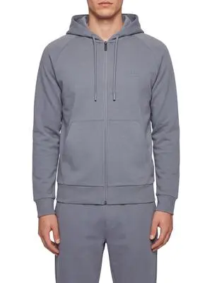 BOSS Tonal Logo Zip-up Cotton Hoodie - Grey
