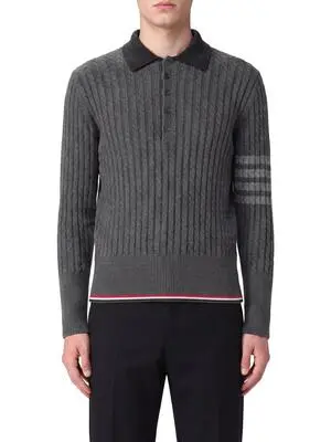 Thom Browne 4-bar Slim Fit Long-sleeved Virgin Wool Polo Grey