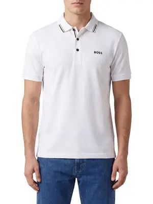 BOSS Short-sleeved Cotton Polo Shirt With Contrasting Logo - White