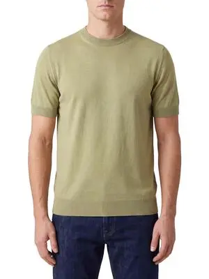 BOSS Short-sleeved Crew-neck Jumper In Pure Virgin Wool - Green