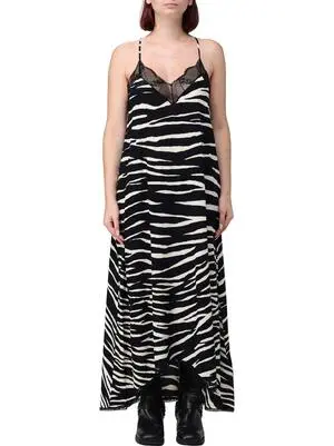 Zadig&Voltaire Zebra Print Midi Slip Dress With Lace Inserts - Black