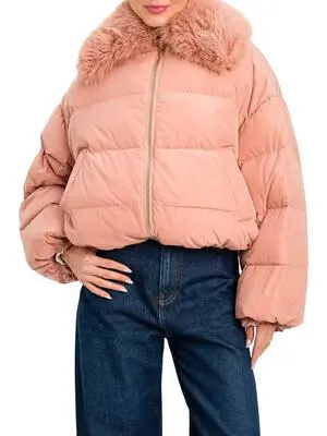 TWINSET Water-repellent Cropped Puffer Jacket With Removable Faux Fur Collar - Pink