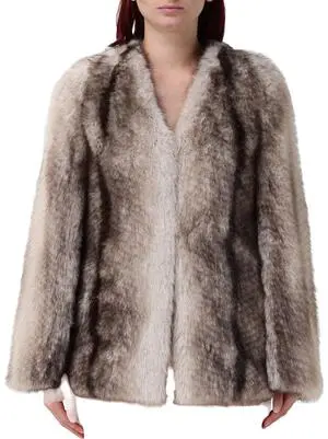 TWINSET Cropped Faux Fur Jacket With Classic Collar - Beige