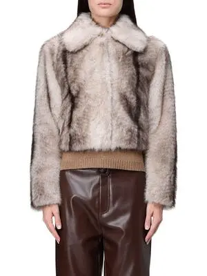 TWINSET Cropped Faux Fur Jacket With Classic Collar - Brown