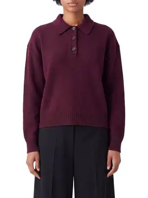 ANINE BING Long-sleeved 100% Cashmere Knit Polo Shirt - Violet