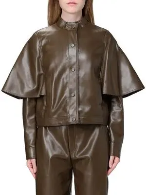 TWINSET Short Faux Leather Jacket With Mandarin Collar - Green
