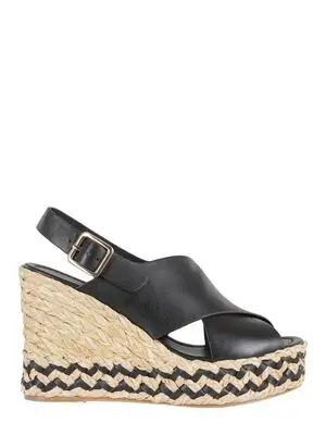 PALOMA BARCELO Leather Wedge Slingback Sandals With Woven Midsole - Black