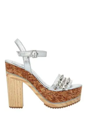 PHILIPP PLEIN Philipp Plein Studded Laminated Leather High-Heel Platform Sandals