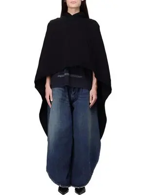 Balenciaga Oversized Long Cotton Cape With Hood And Asymmetrical Hem - Black