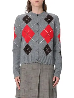 Pinko Argyle Wool And Cashmere Cardigan - Grey