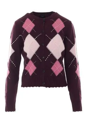 Pinko Argyle Wool And Cashmere Cardigan - Red
