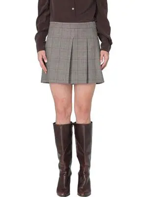 Pinko Giunco Pinstripe Pleated Wool Blend Pencil Mini Skirt - Beige