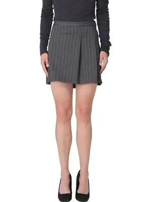 Pinko Giunco Pinstripe Pleated Wool Blend Pencil Mini Skirt - Grey