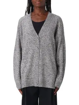 Pinko V-neck Wool Blend Cardigan With Rhinestone Embellishments - White