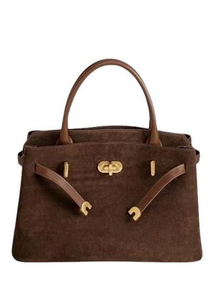 MI BOLSA LONDON Kensington Genuine Suede Leather Top Handle Bag - Brown