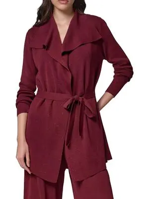 Donna Karan New York Metallic Belted Shawl Collar Cardigan - Blk Cherry