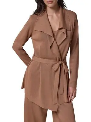 Donna Karan New York Metallic Belted Shawl Collar Cardigan - Camel
