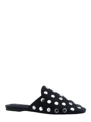 SHU SHOP Aretha Faux Leather Studded Flat Mule Black