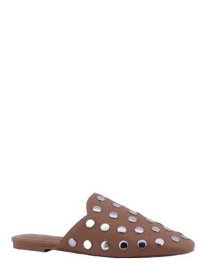 SHU SHOP Aretha Faux Leather Studded Flat Mule - Camel