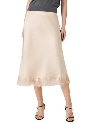 French Connection Ennis Satin Lace Midi Skirt - Champagne