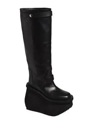 RICK OWENS Rick Owens Pull-On Platform Wedge Knee High Boots