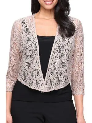 Alex Evenings Three-quarter Sleeve Stretch Sequin Lace Cover-up Jacket - Buff