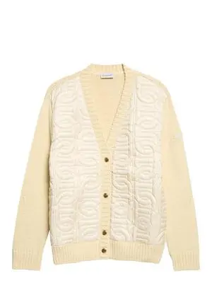 Moncler Mixed Media Quilted Cotton Blend Cardigan - Beige