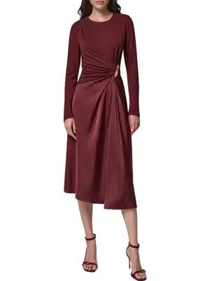 Donna Karan New York Long Sleeve Gathered Waist Dress - Blk Cherry