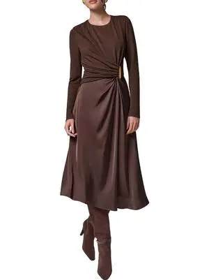 Donna Karan New York Long Sleeve Gathered Waist Dress - Espresso