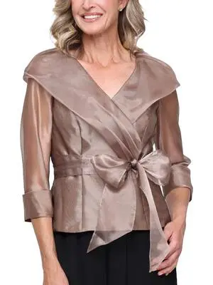 Alex Evenings Shawl Collar Organza Top - Bronze