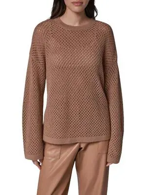 Donna Karan New York Metallic Open Stitch Crewneck Sweater - Camel